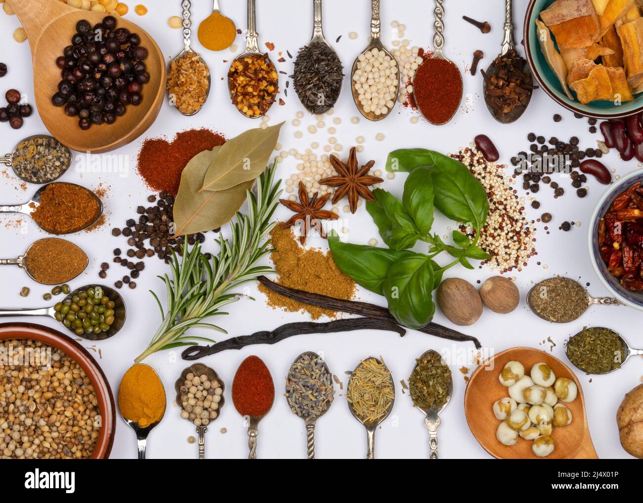 Selection of herbs and cooking spices on spoons Stock Photo - Alamy