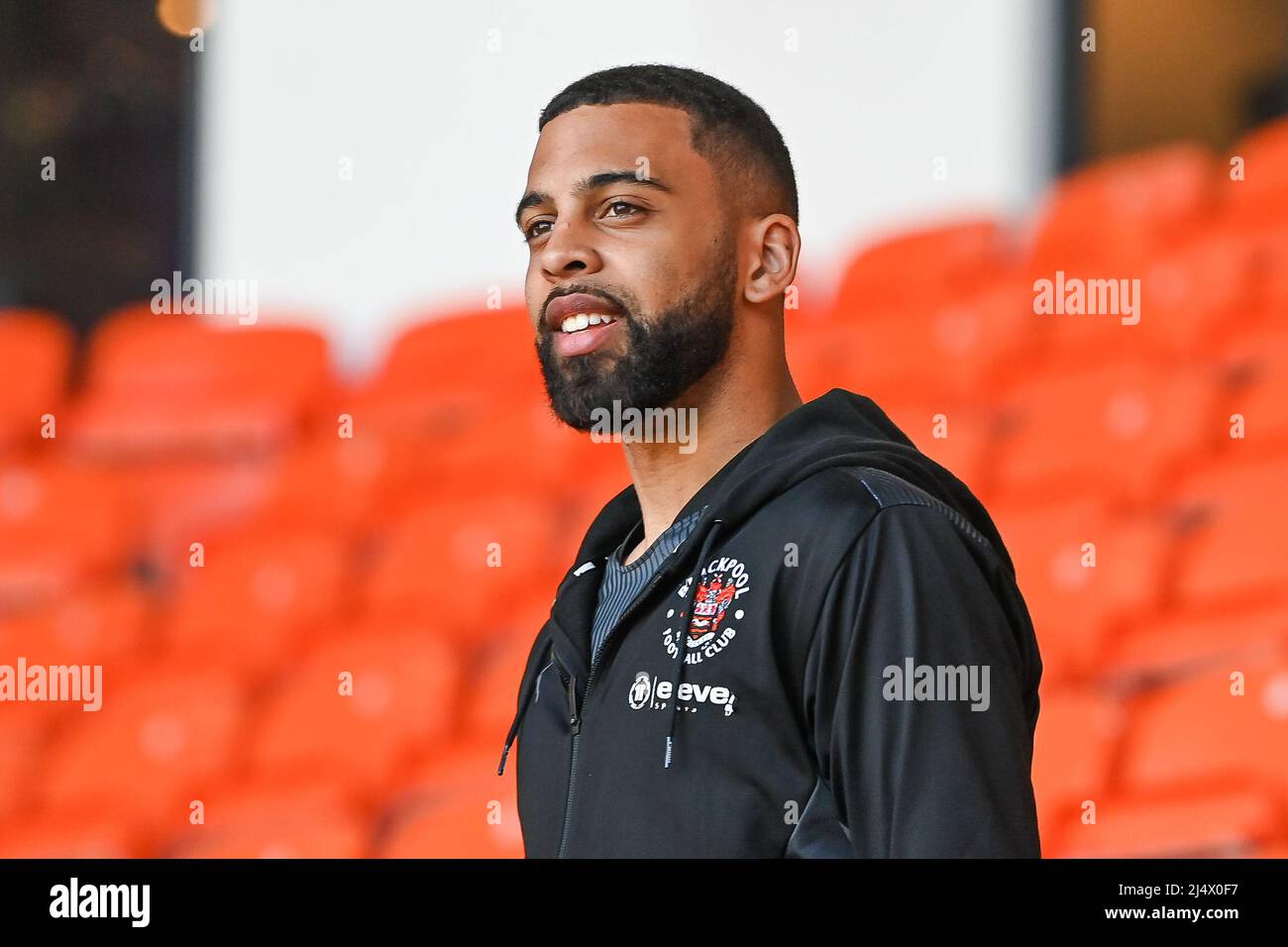 CJ Hamilton #22 of Blackpool arrives at Bloomfield Road Stock Photo - Alamy