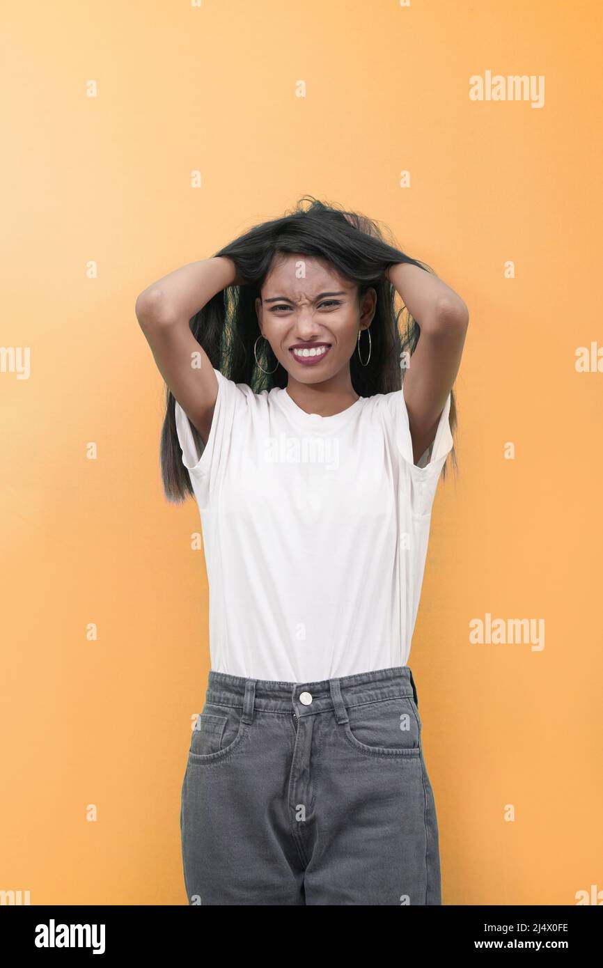 woman in Stress.Indian south asian Woman stressed is going crazy ...