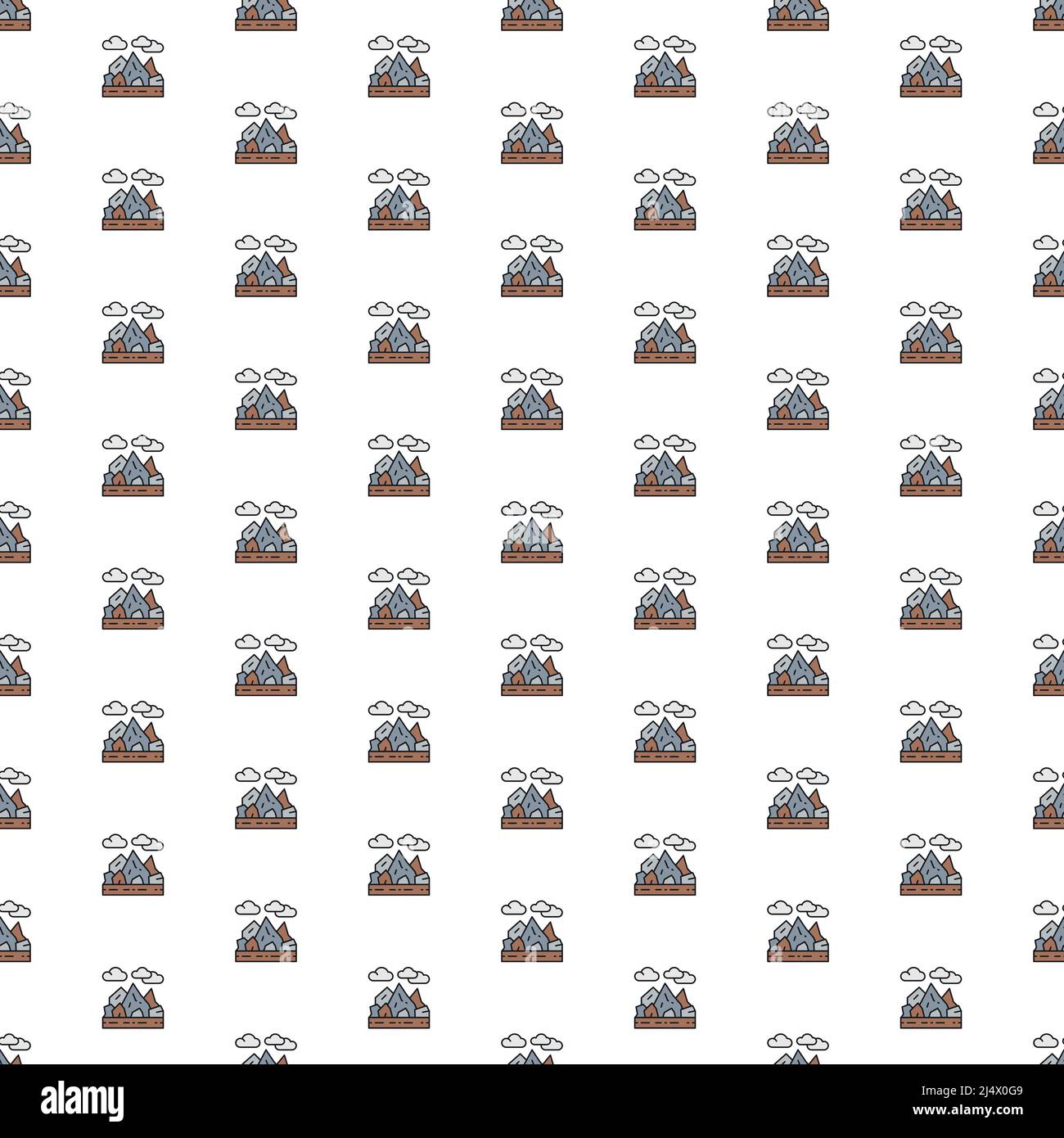 Vector rocks, mountain landscape pattern with various icons. Symbol ...