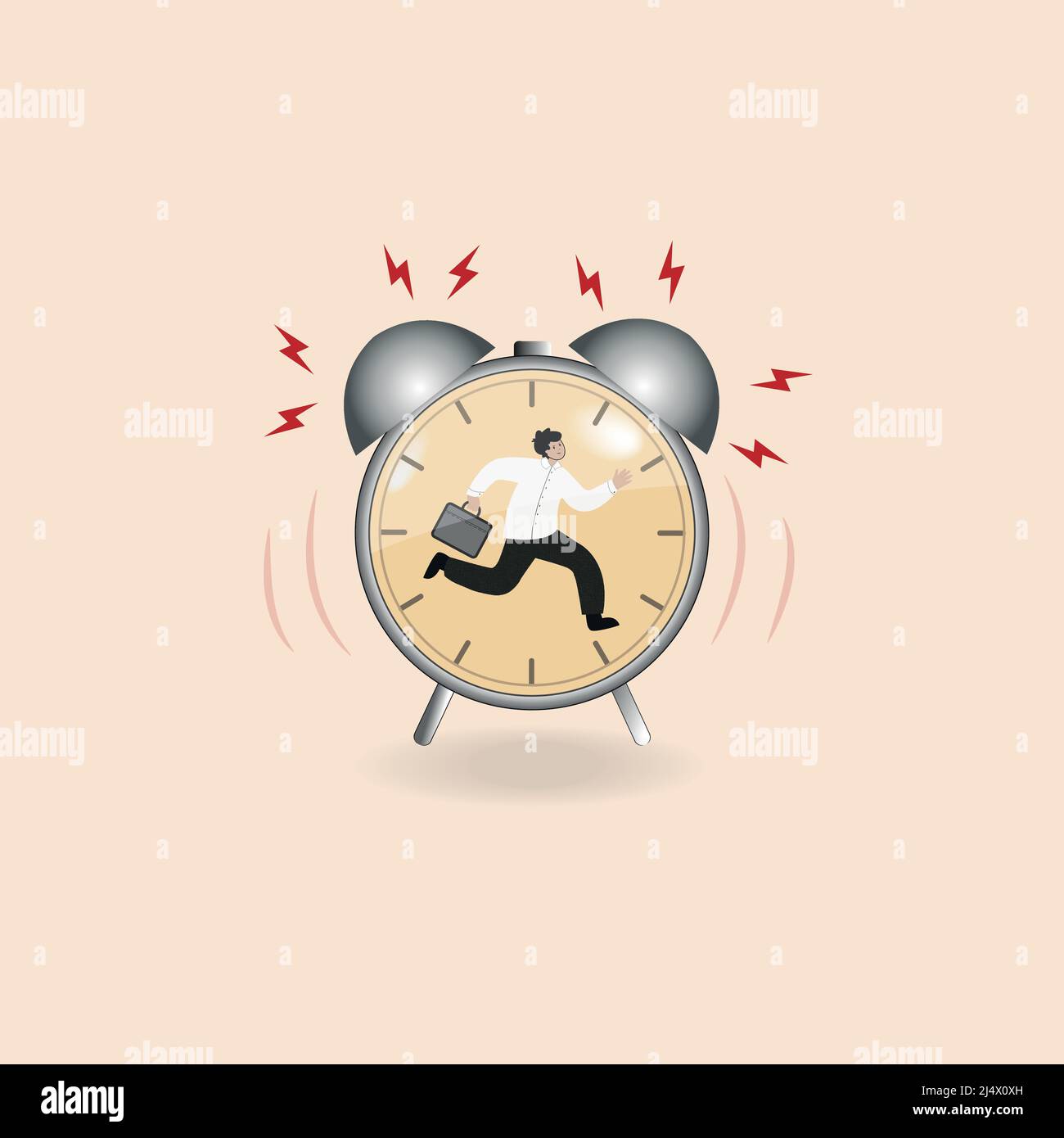 a businessman who is late for work in an alarm clock. vector ...