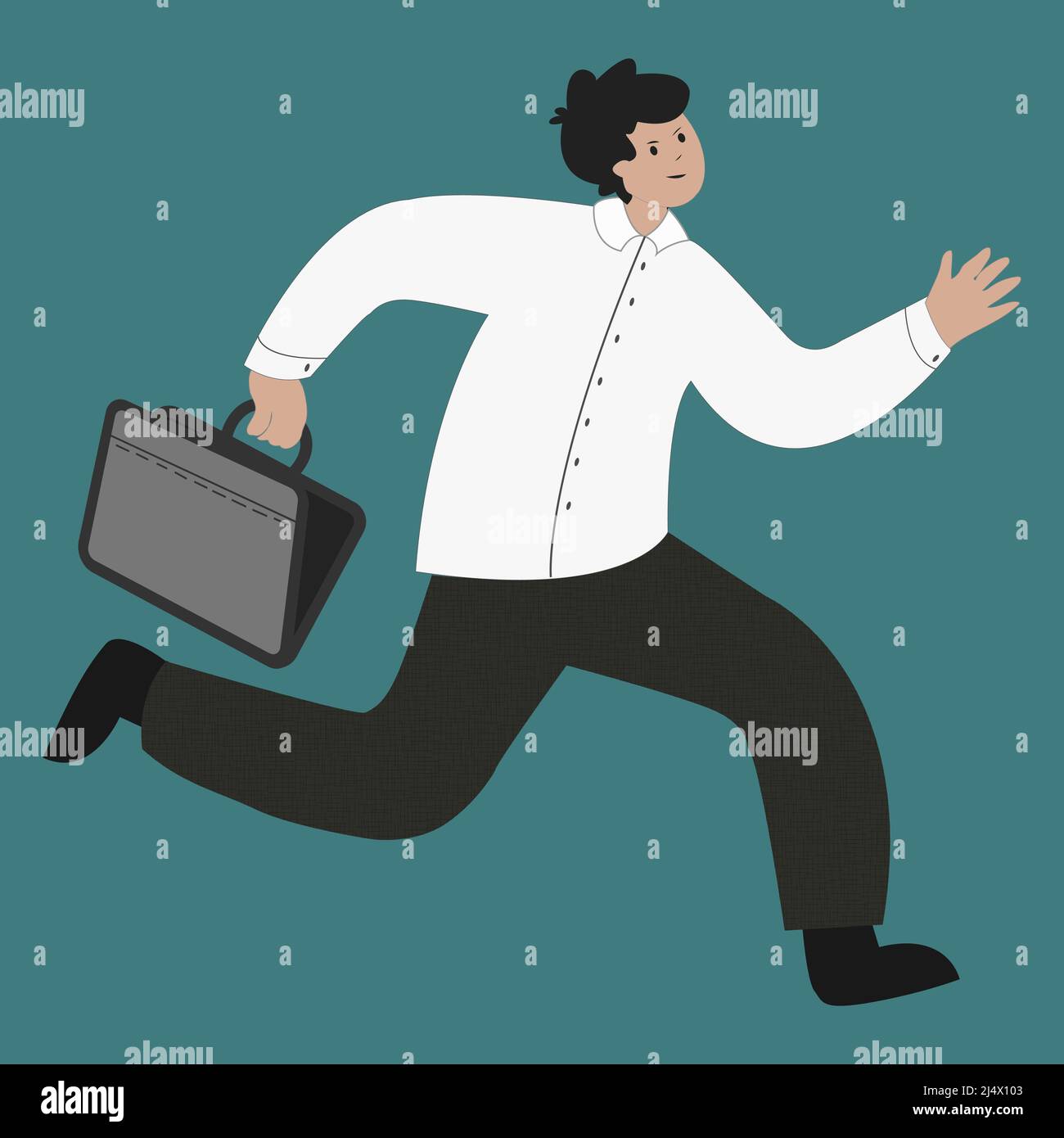 a businessman late for work on a blue background. vector illustration ...