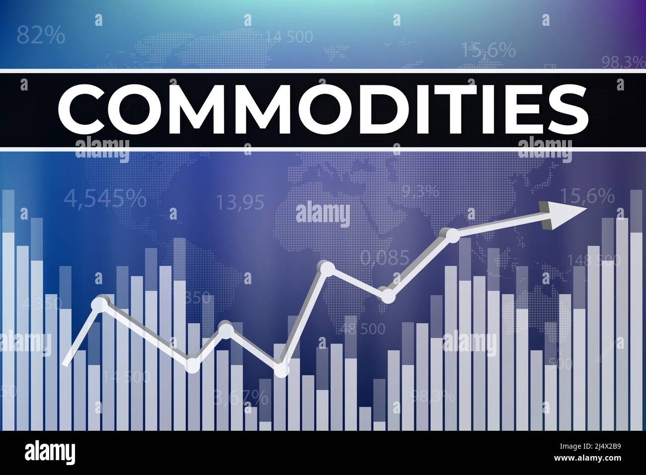 Financial market sector Commodities on blue finance background. Global ...