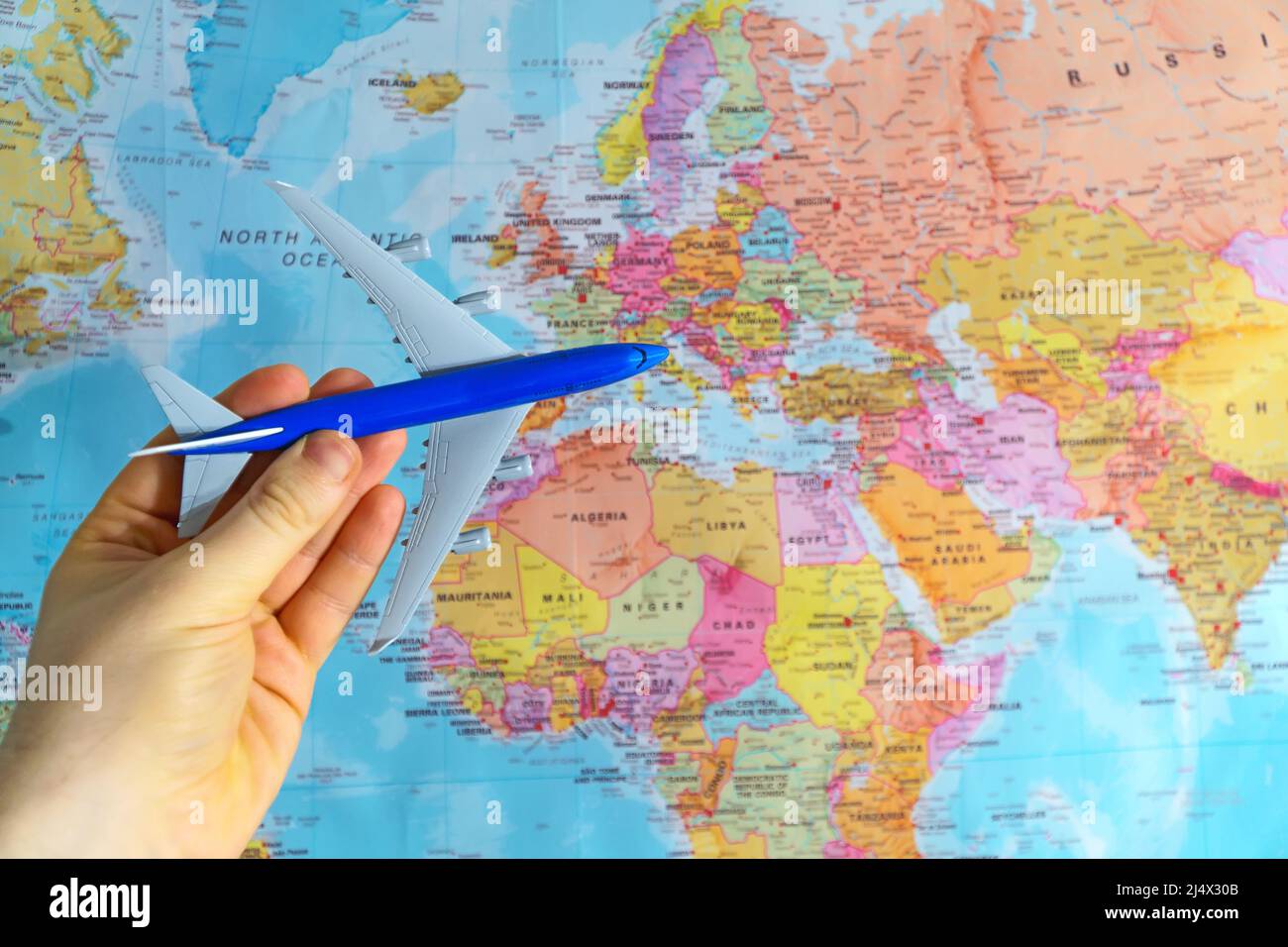 Flights over Europe concept. Model aircraft over map Stock Photo - Alamy