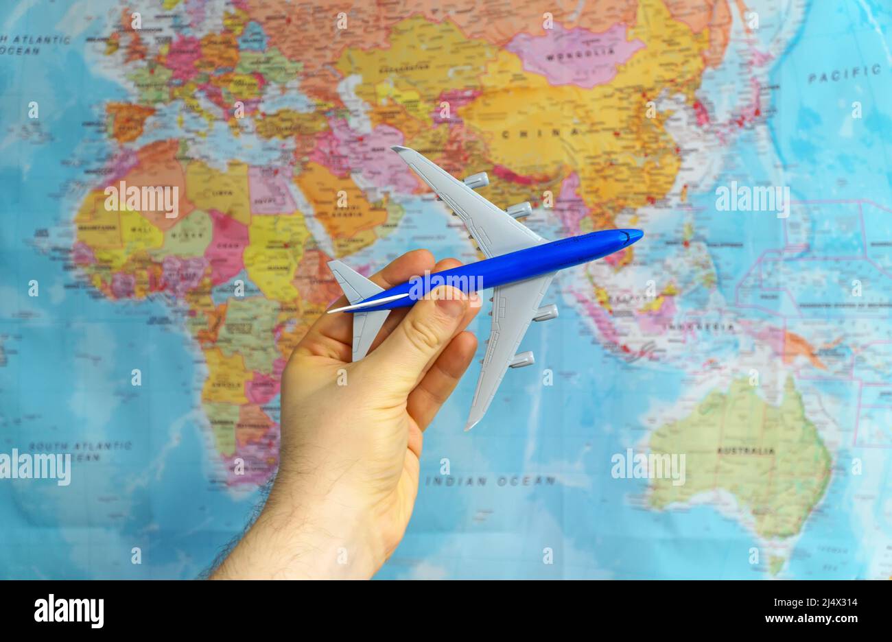 Flights in Asia region concept. Model aircraft over map Stock Photo - Alamy