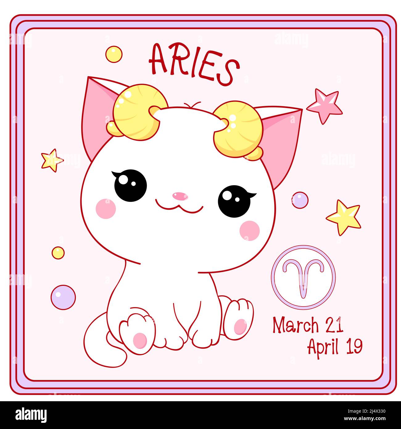 Zodiac Aries sign character in kawaii style. Square card with cute ...