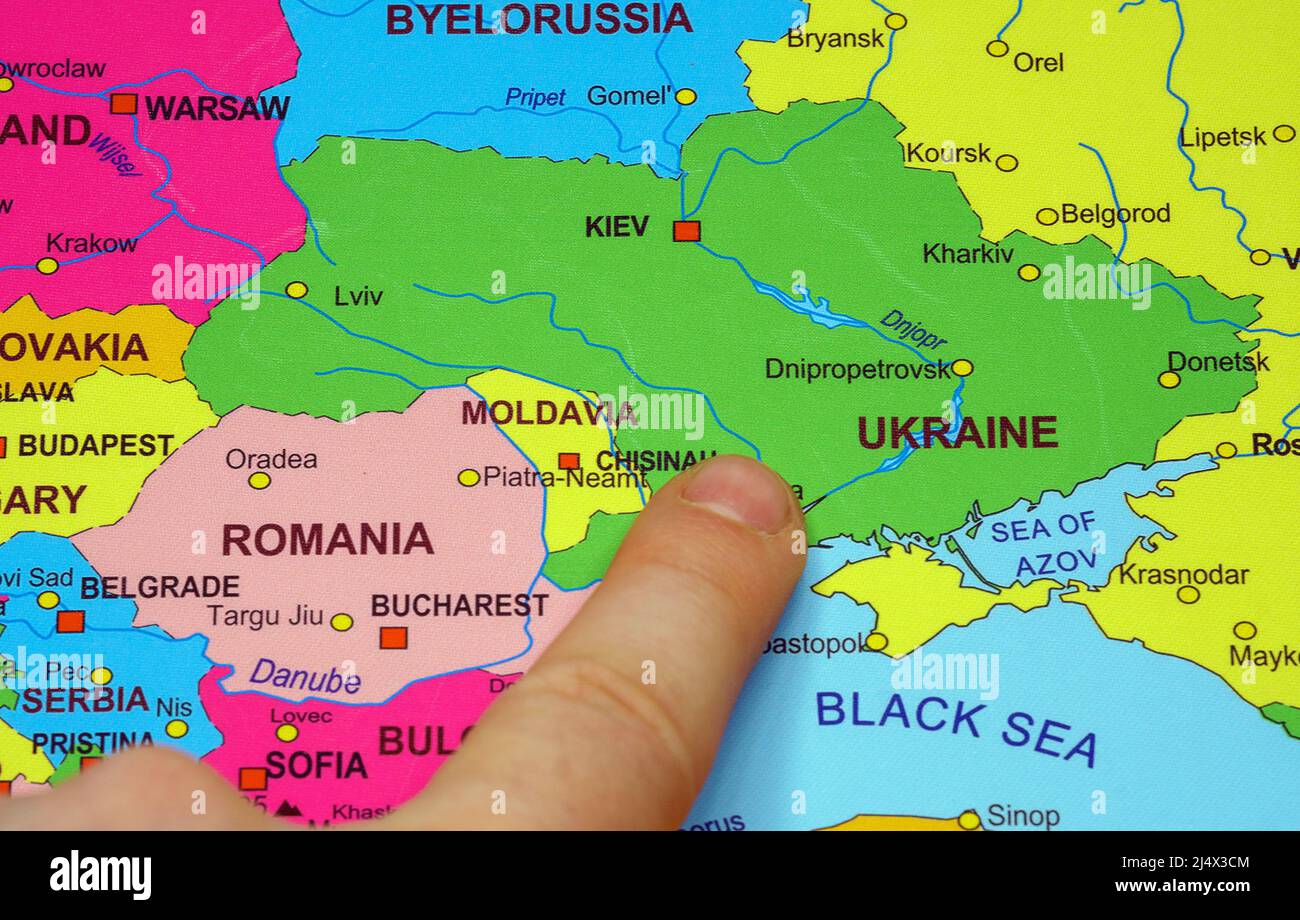 The hand shows Ukraine on the map Stock Photo - Alamy