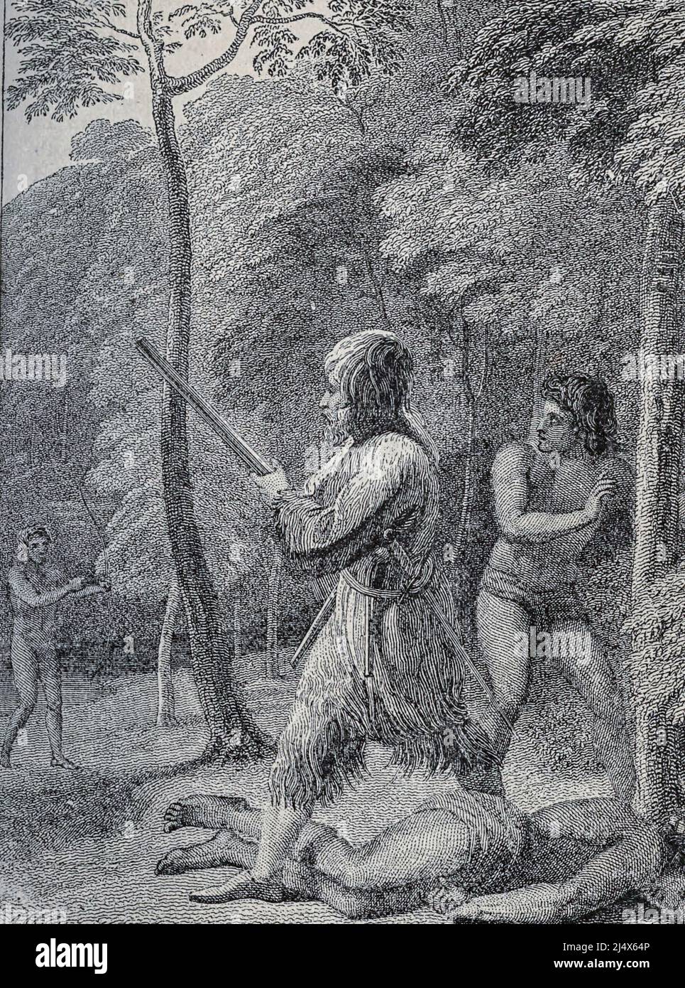 Robinson Crusoe First Sees and Rescues his Man Friday from the book The ...