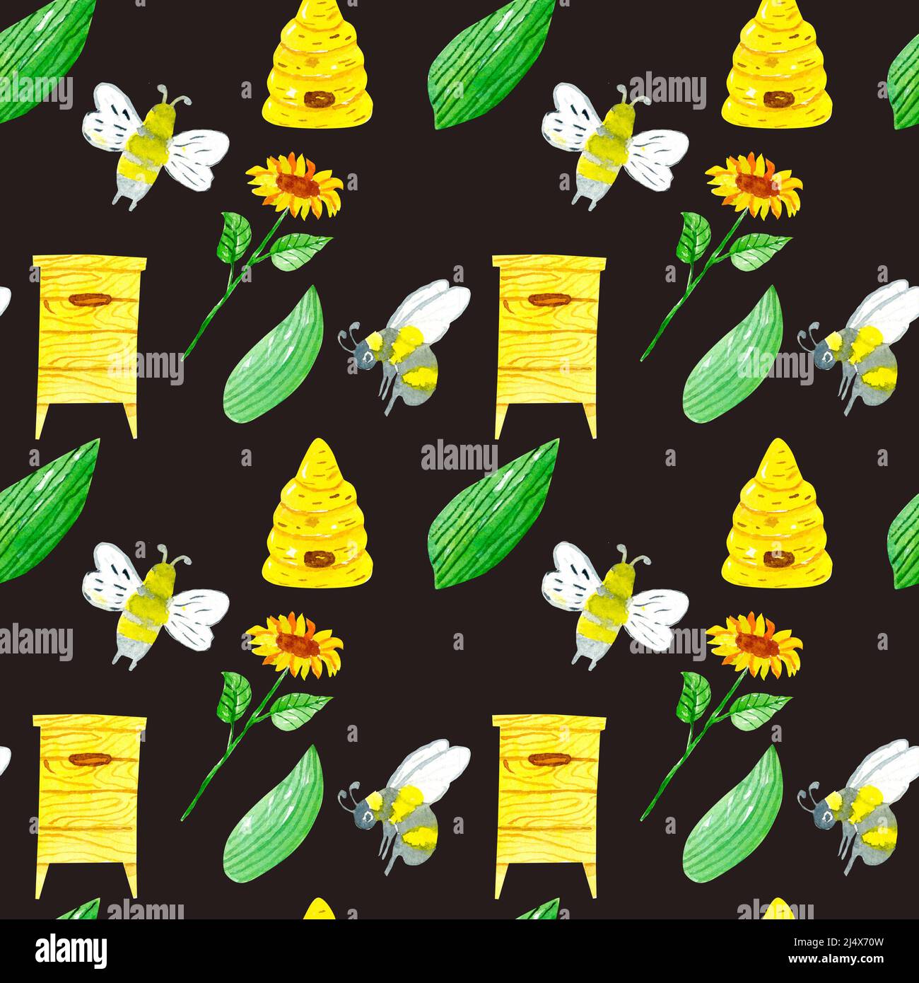 Bee and beehive seamless pattern. Endless background with cute insects ...
