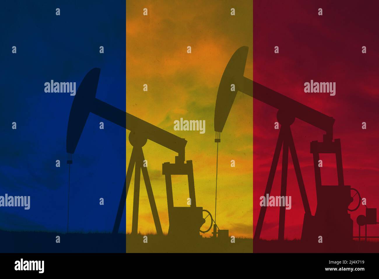 Romania oil industry concept, industrial illustration. Romania flag and ...