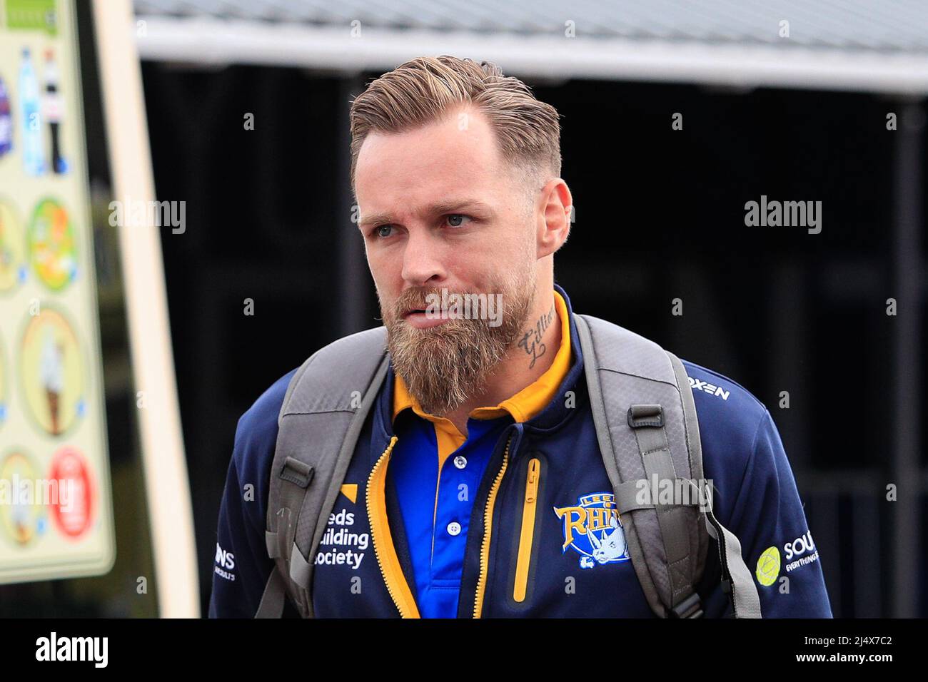 Blake Austin (6) of Leeds Rhinos arrives at The Mend-A-Hose Jungle ...