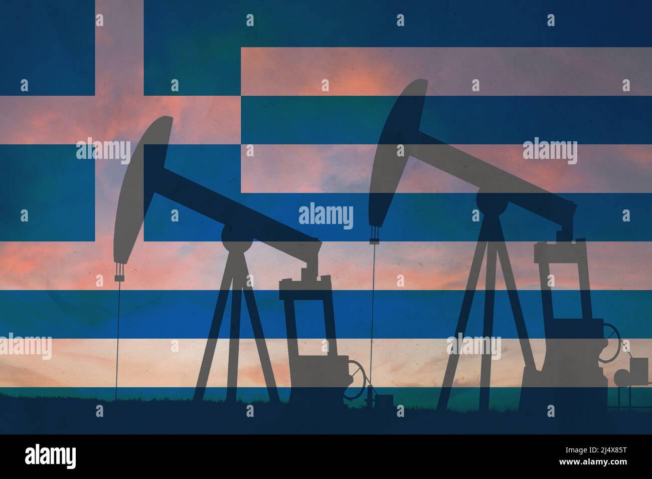 Greece oil industry concept, industrial illustration. Greece flag and ...