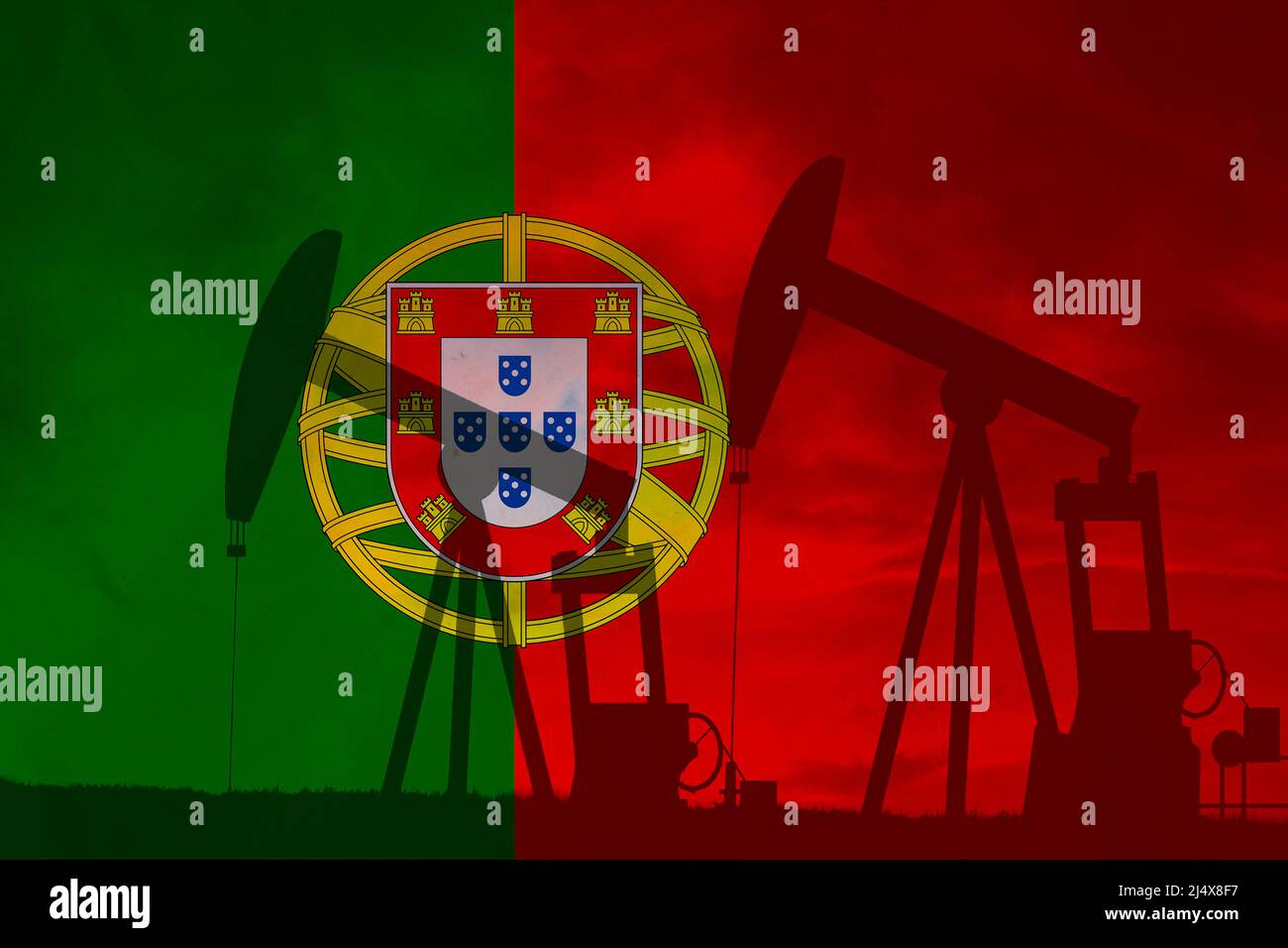 Portugal oil industry concept, industrial illustration. Portugal flag ...