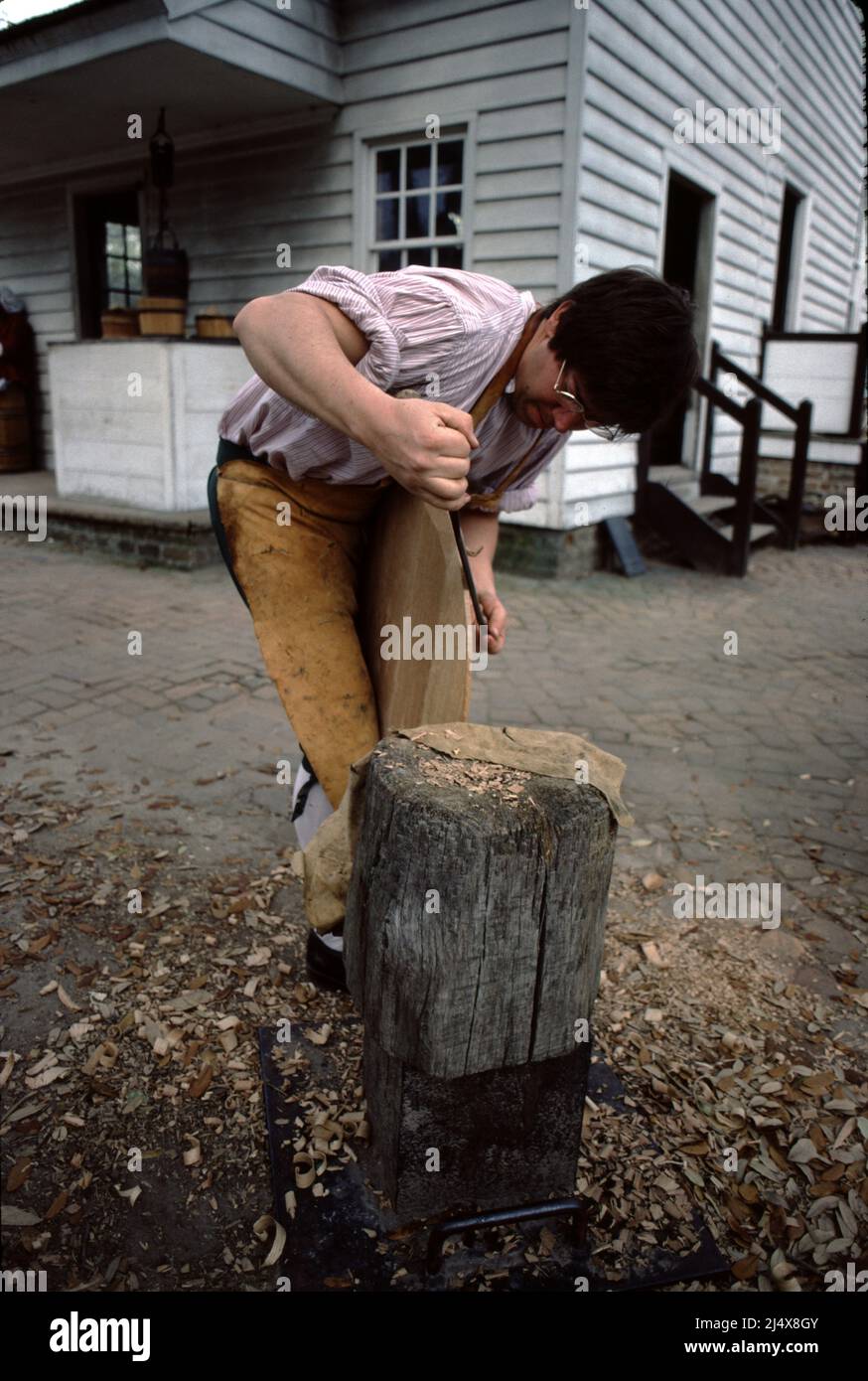 Williamsburg, VA. U.S.A. 9/1987. Colonial Williamsburg cooper. Wood ...