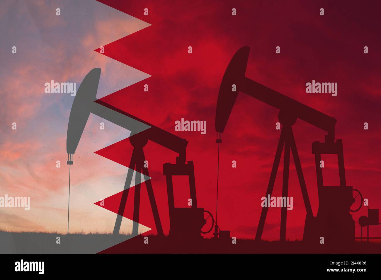 Bahrain oil industry concept, industrial illustration. Bahrain flag and ...