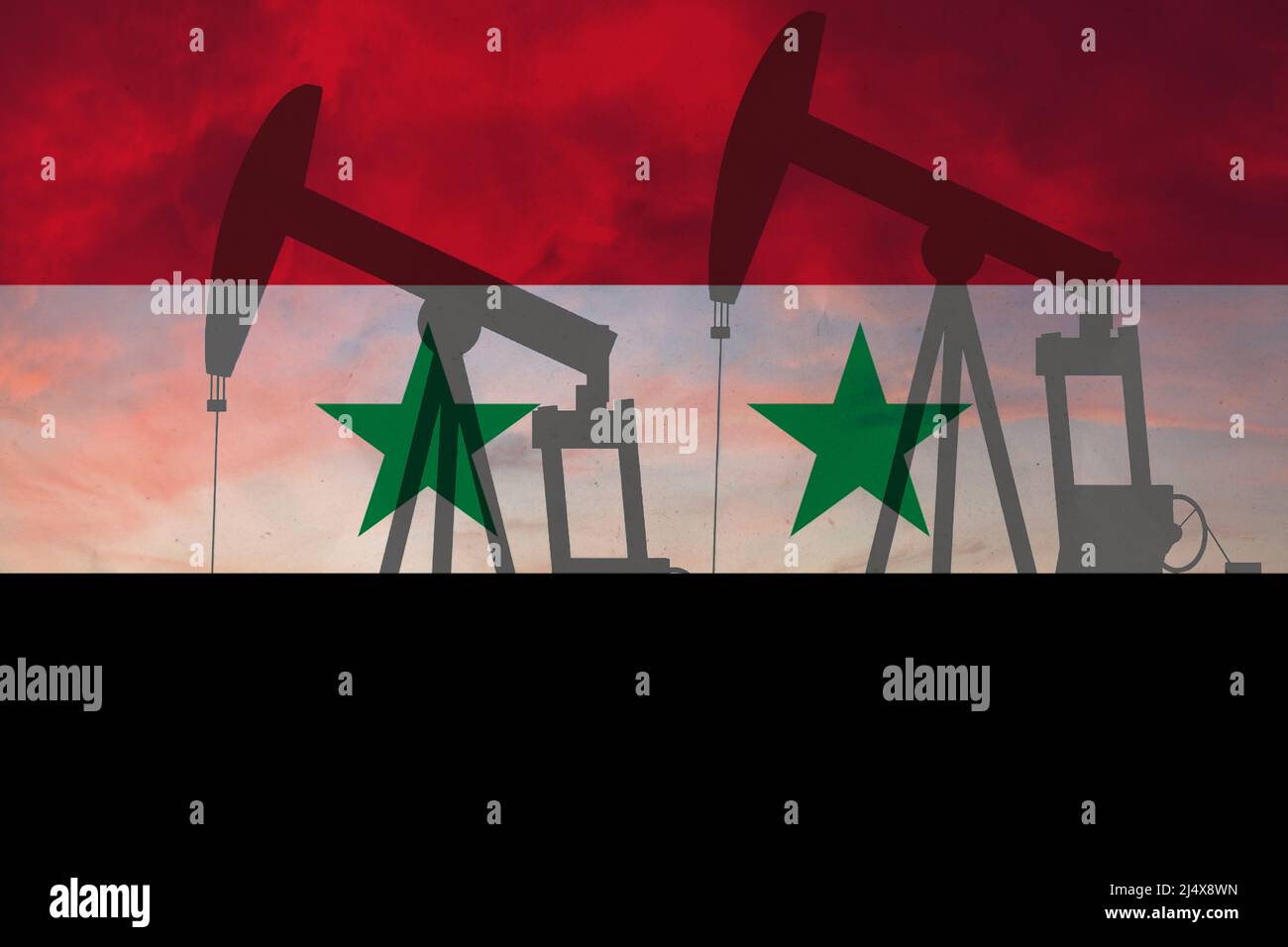 Syria oil industry concept, industrial illustration. Syria flag and oil ...