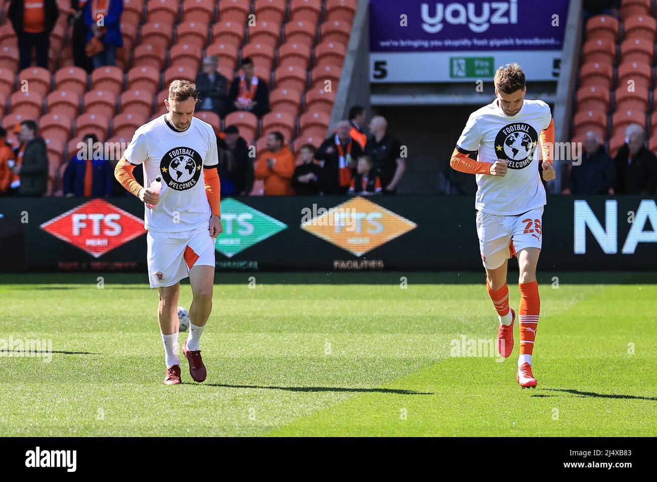 Richard Keogh #26 of Blackpool and Jake Beesley #28 of Blackpool during ...