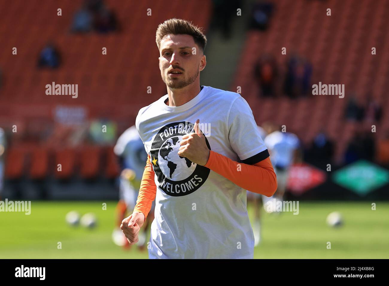 Jake Beesley #28 of Blackpool during the pre-game warmup Stock Photo ...