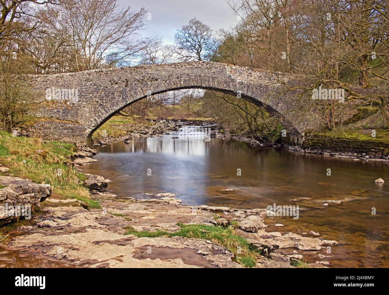 The footbridge above Stainforth Force, on the River Ribble in the ...