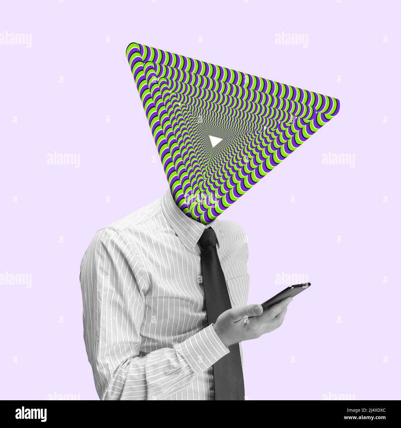 Contemporary art collage. Man, business person with triangle shape head ...