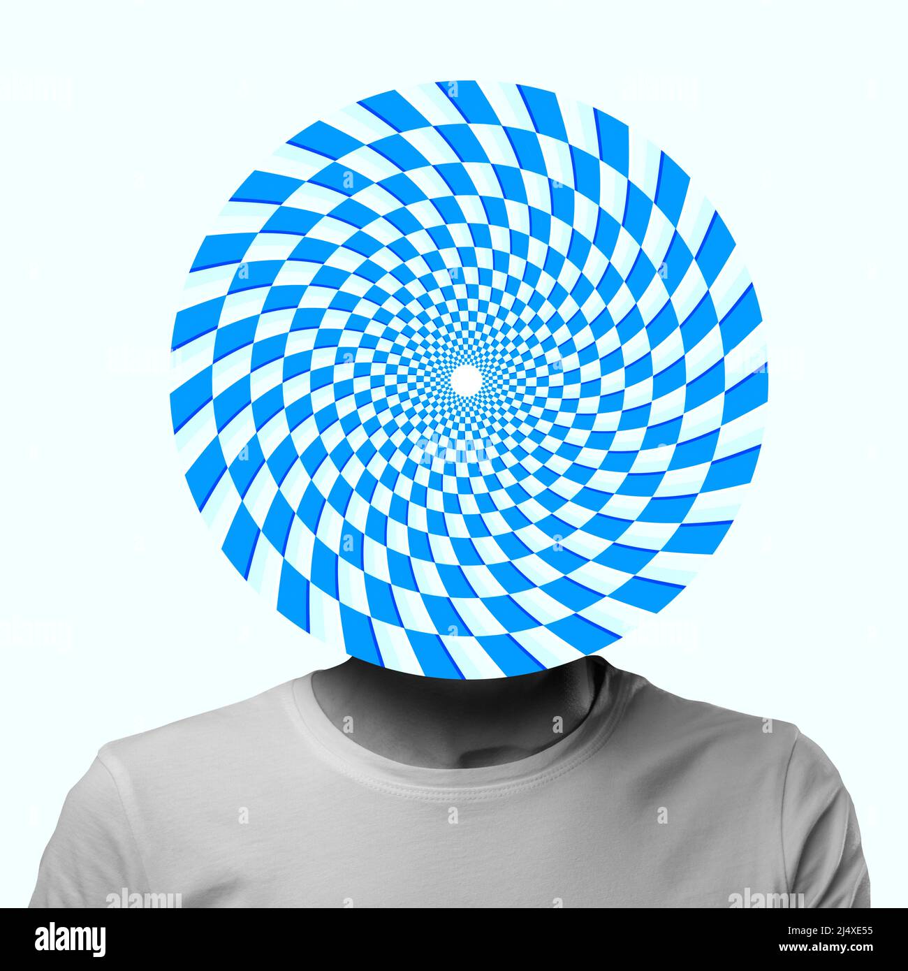Contemporary art collage. Man with optical illusion design circle ...