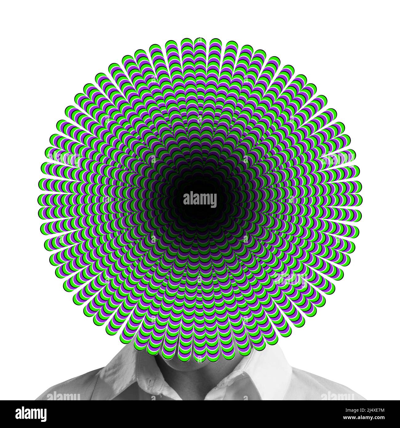 Contemporary art collage. Man with hypnotic design head isolated over ...