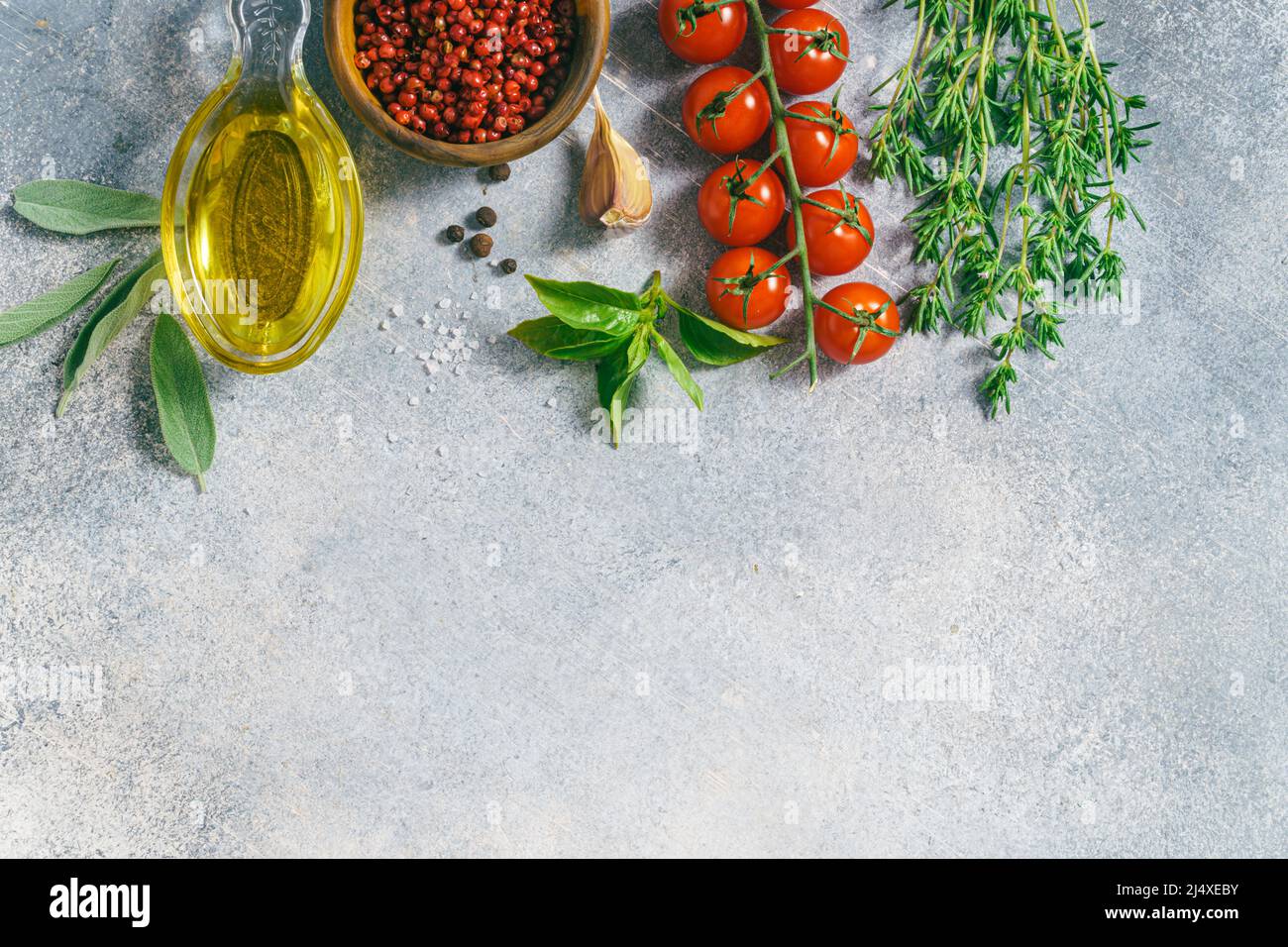 Food concrete background with various cooking ingredients Stock Photo ...