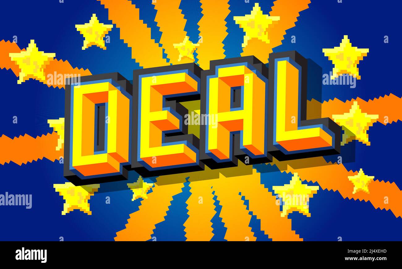 Deal. pixelated word with geometric graphic background. Vector cartoon ...