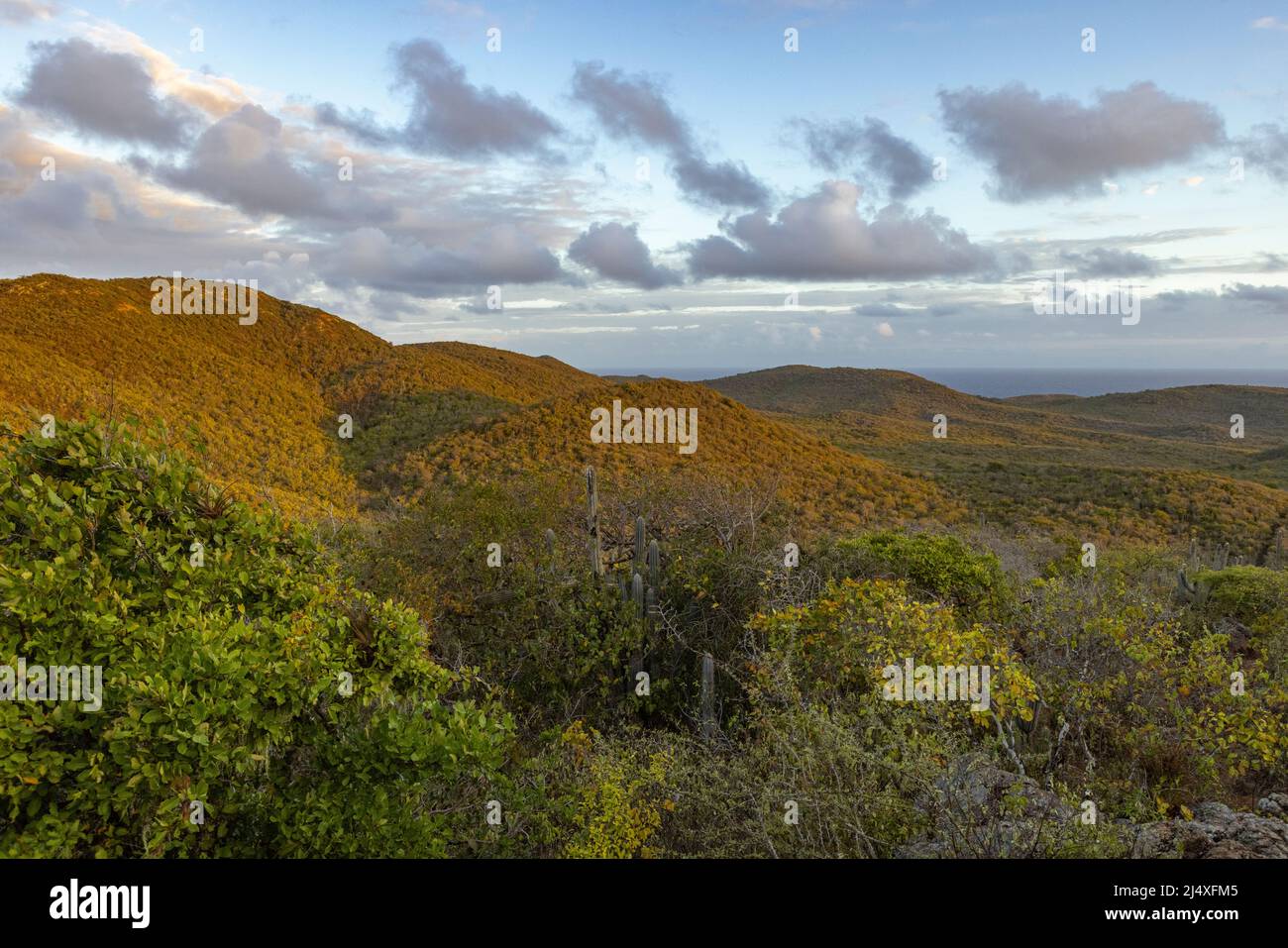 Sunrise over Christoffel National Park during the hike up to the top of ...