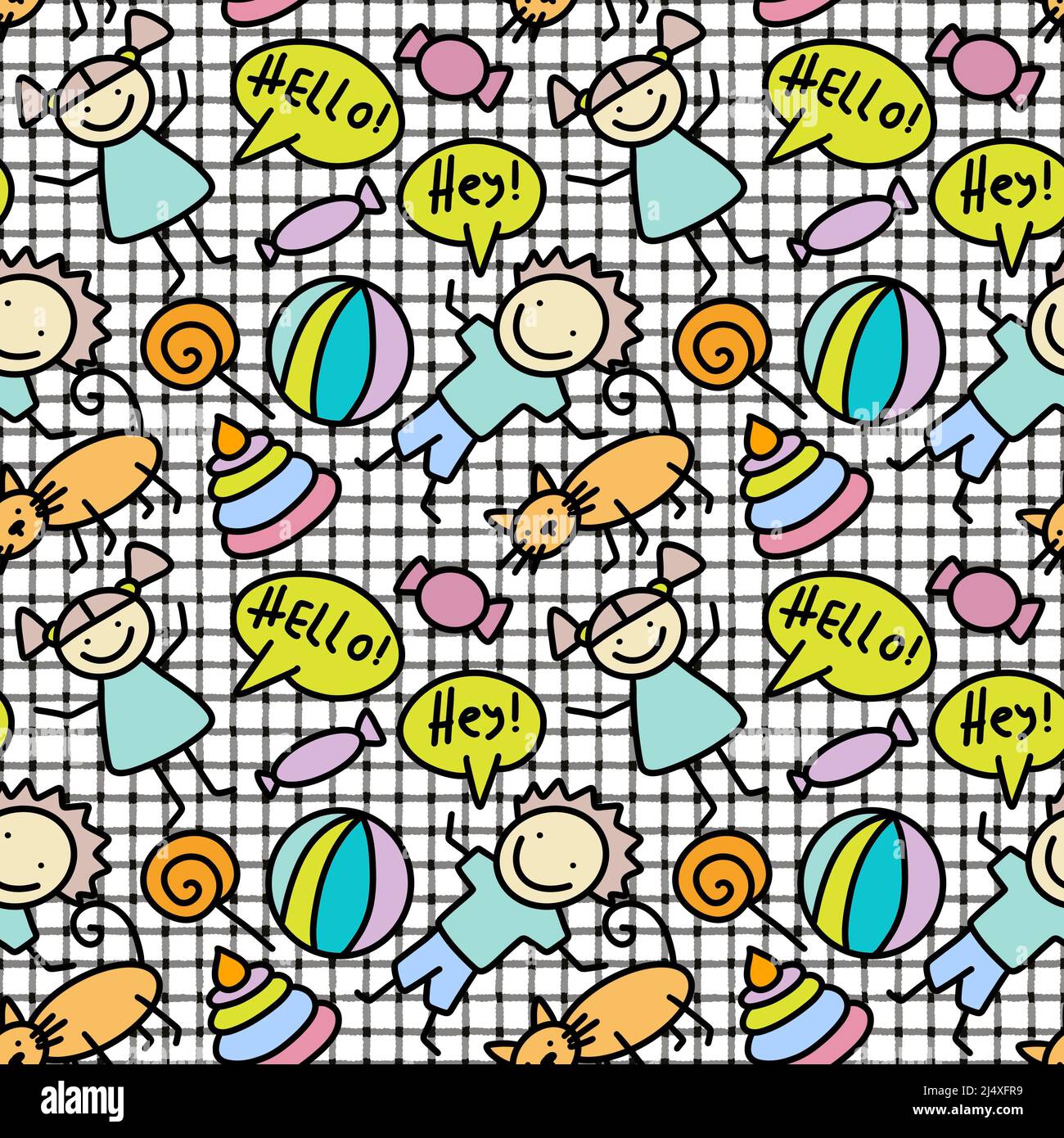 Cartoon seamless kids comic pattern for fabrics and textiles and ...