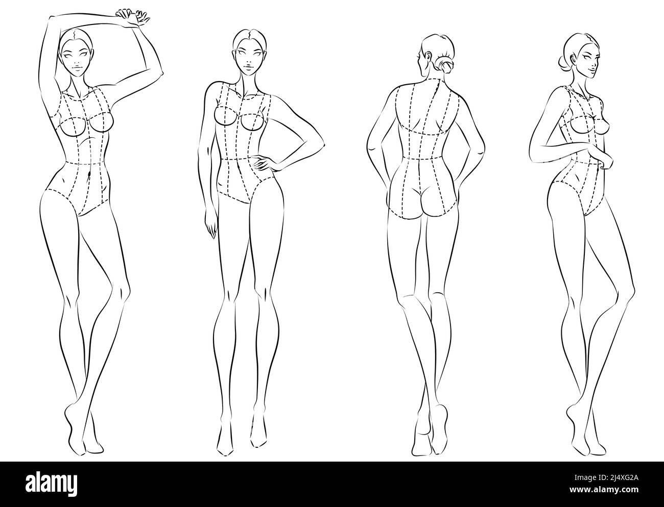 Fashion Figure Ten Heads Design Template Croquis Wearing Bodice Stock