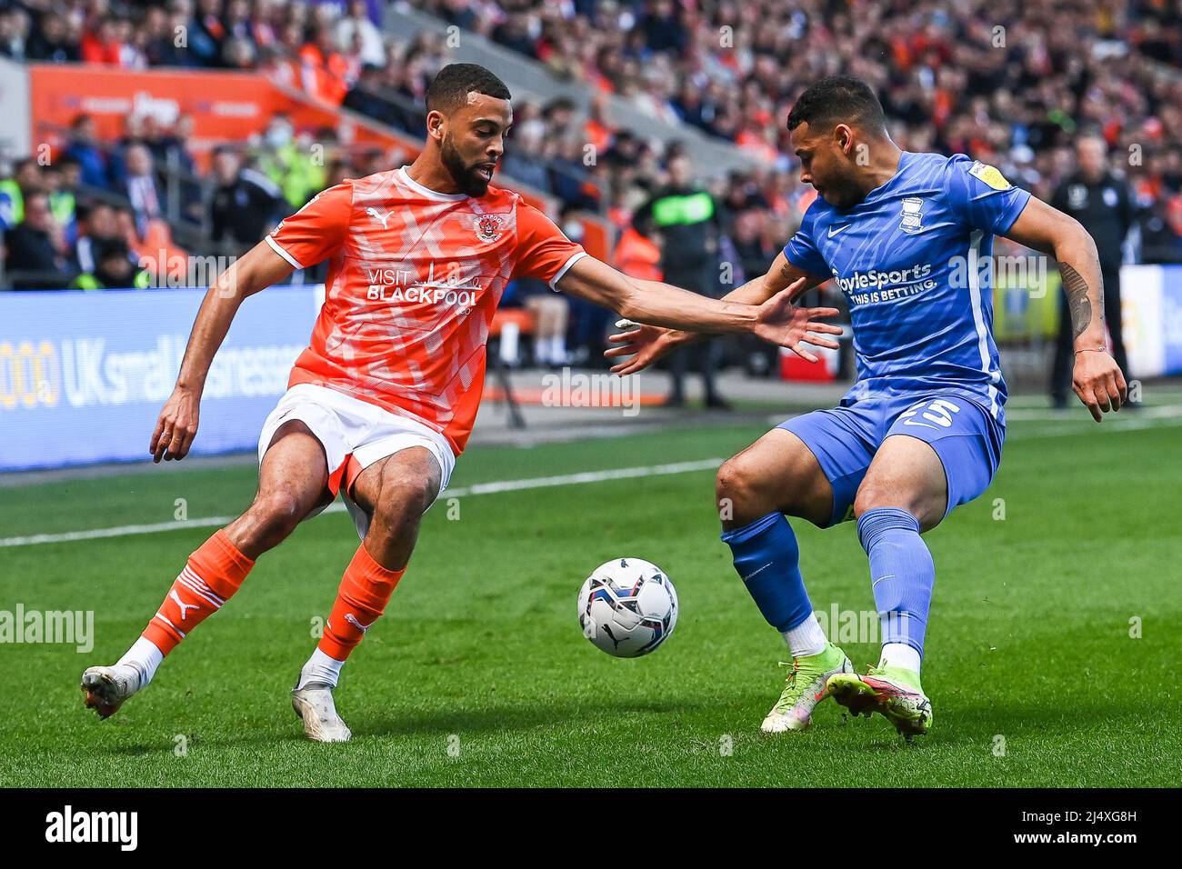 CJ Hamilton #22 of Blackpool makes a break with the ball Stock Photo ...