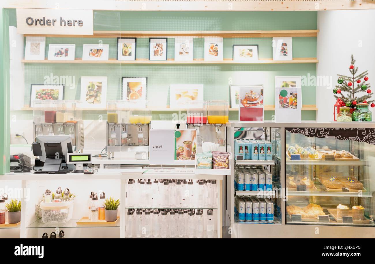 Front view of the counter bar for ordering beverages and snacks at the ...