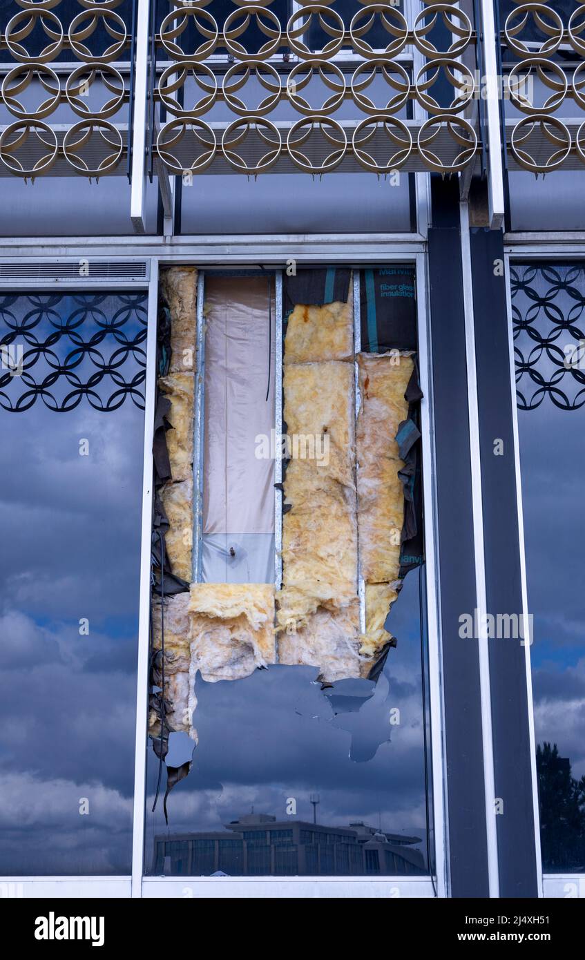 detail with broken window, The Reynolds Metals Company former Great ...