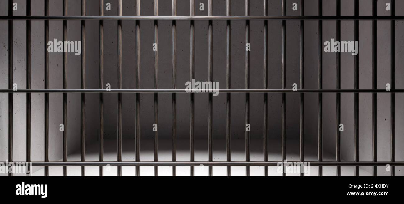 Prison cell, black color jail metal bars, empty dark dungeon interior ...