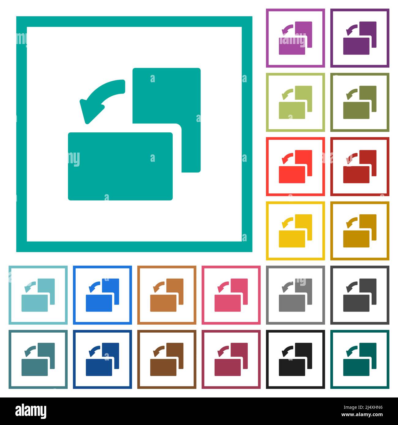 Rotate left solid flat color icons with quadrant frames on white ...
