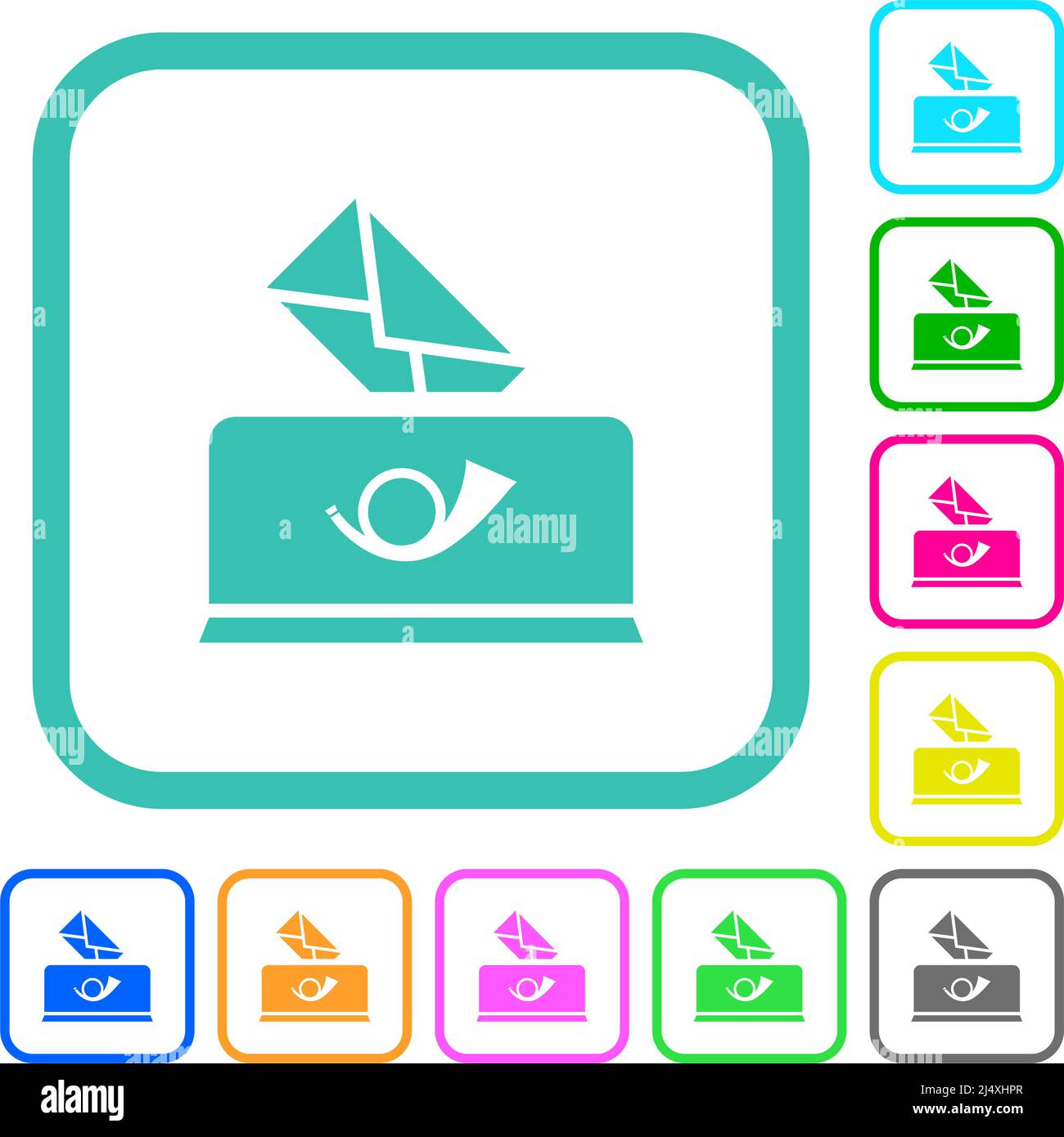 Sending mail solid vivid colored flat icons in curved borders on white ...