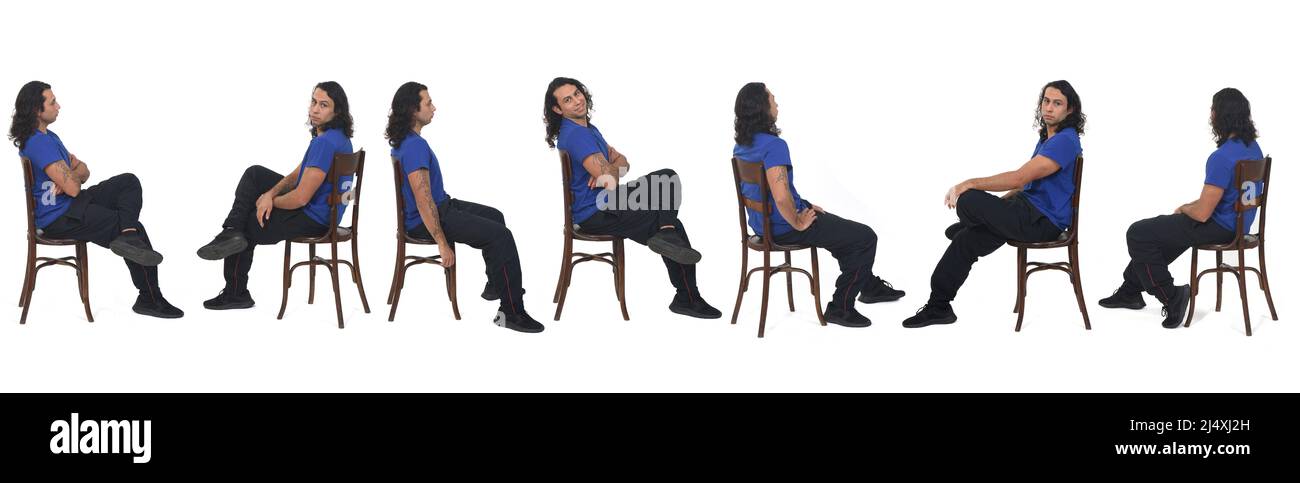 group of same man sitting in profile on white background Stock Photo ...