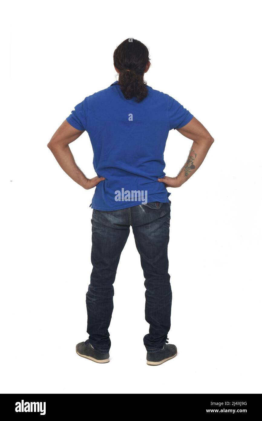 rear view of a man hands on hip on white background Stock Photo - Alamy