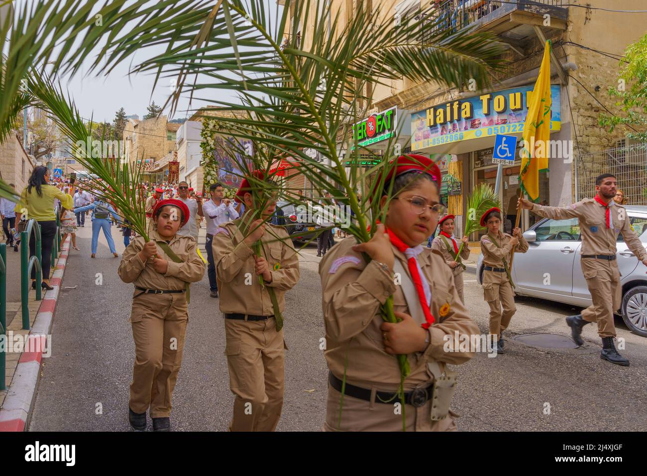 Haifa, Israel - April 17, 2022: Scout bagpipes musicians and others ...