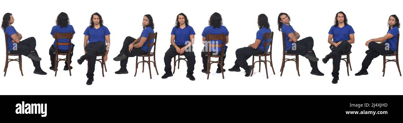 large group of same man sitting face to side and back with sportswear ...