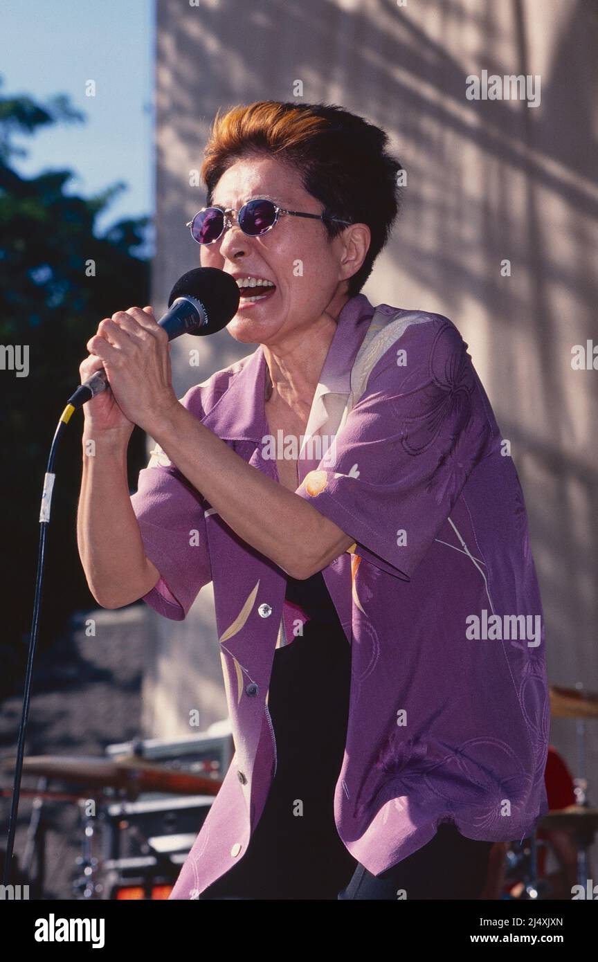 Yoko Ono performing at Central Park's SummerStage at Rumsey Playfield ...