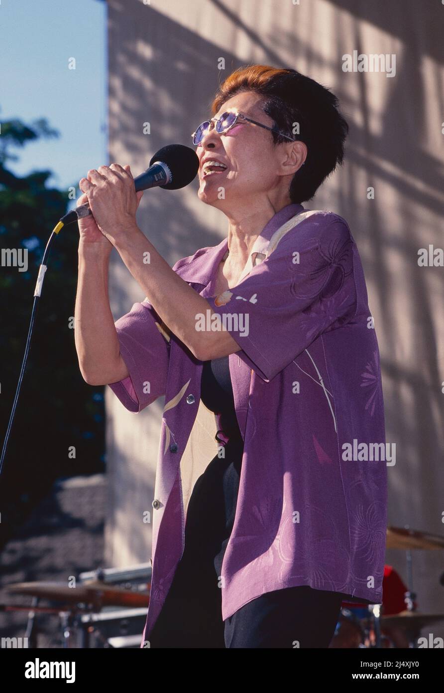 Yoko Ono performing at Central Park's SummerStage at Rumsey Playfield ...