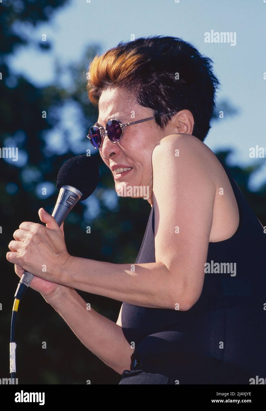 Yoko Ono performing at Central Park's SummerStage at Rumsey Playfield ...