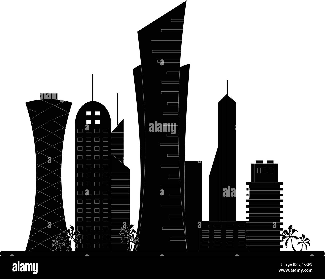 Doha skyline skyscrapers city buildings Black and White Stock Photos ...