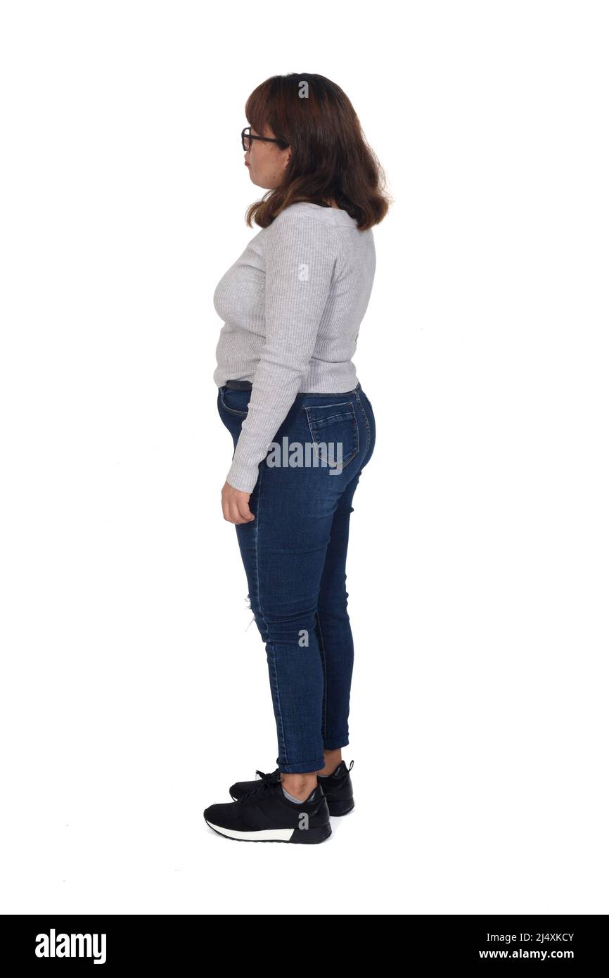 side view of a woman side view on white background Stock Photo - Alamy