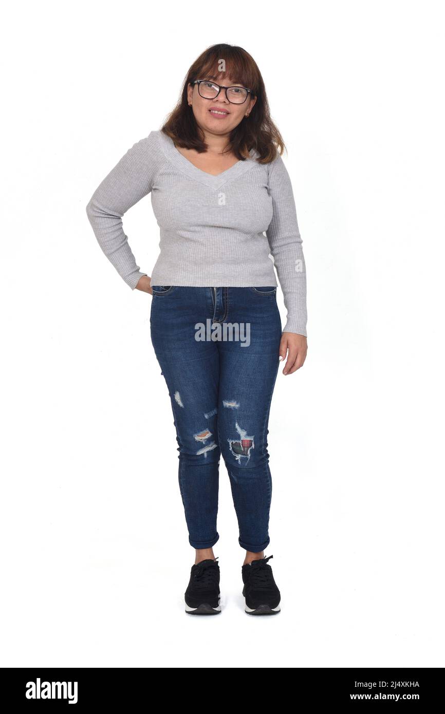 front view of a woman on white background Stock Photo - Alamy