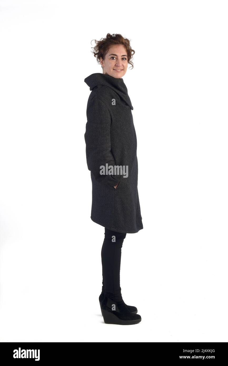 full portrait of standing woman on white background Stock Photo - Alamy