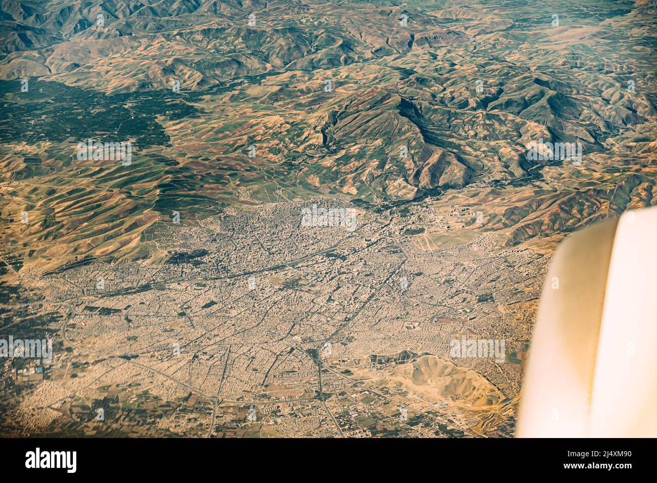 Aerial View Of Cityscape Of Urmia, Reza Iyeh From Window Of Plane. West ...