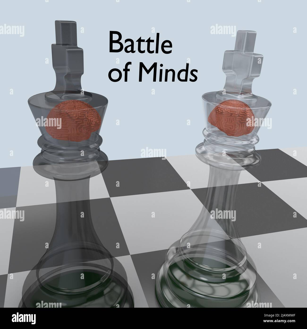 3d illustration of translucent chess kings on a chessboard containing ...